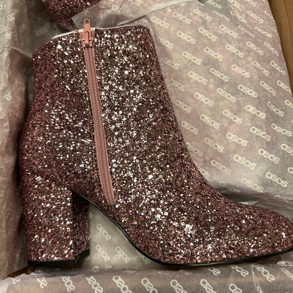 ASOS | Shoes | Asos Raquel Pink Glitter Ankle Boots Wide Fit | Poshmark